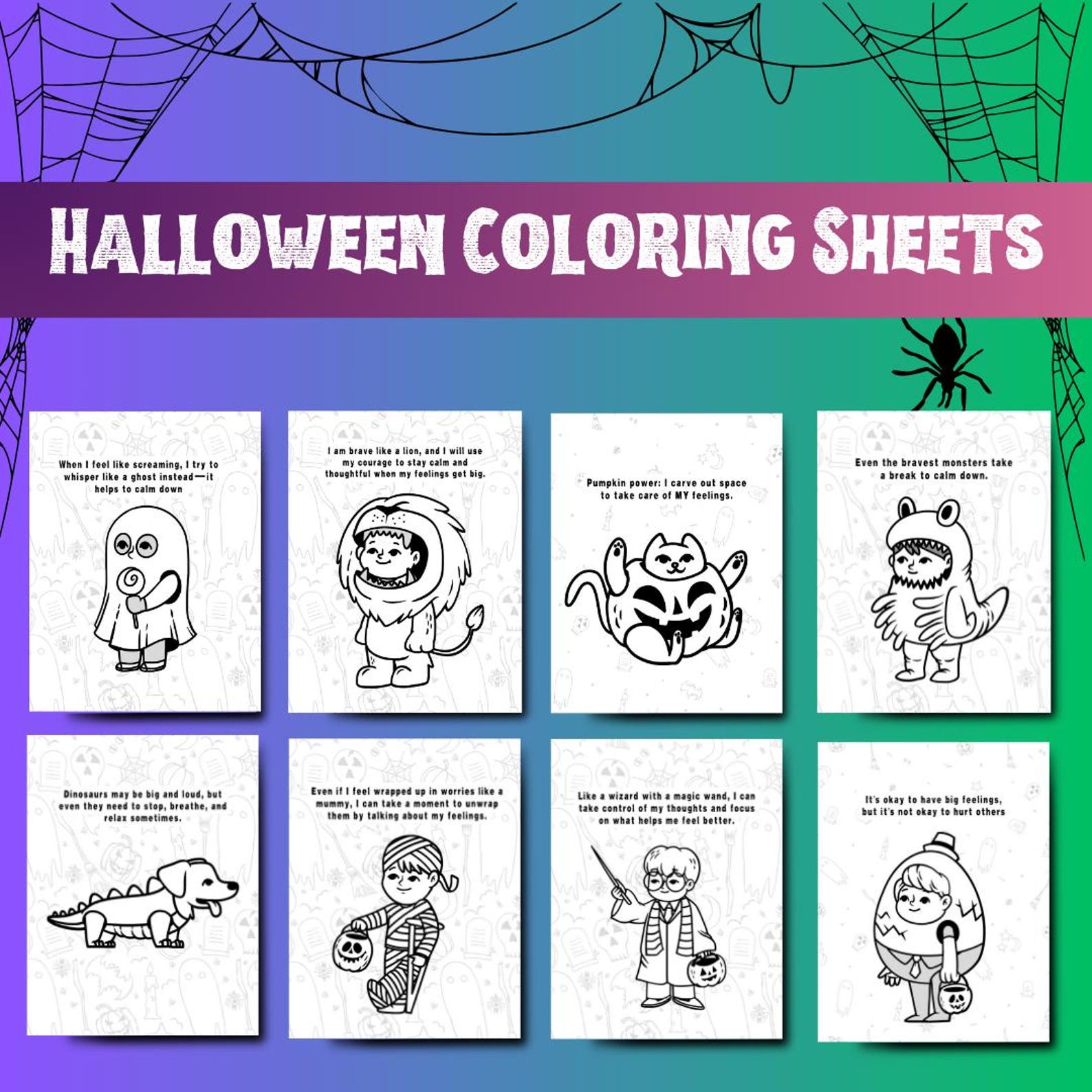 Halloween DBT CBT Coloring Pages, Kids Therapy Printables (digital ...