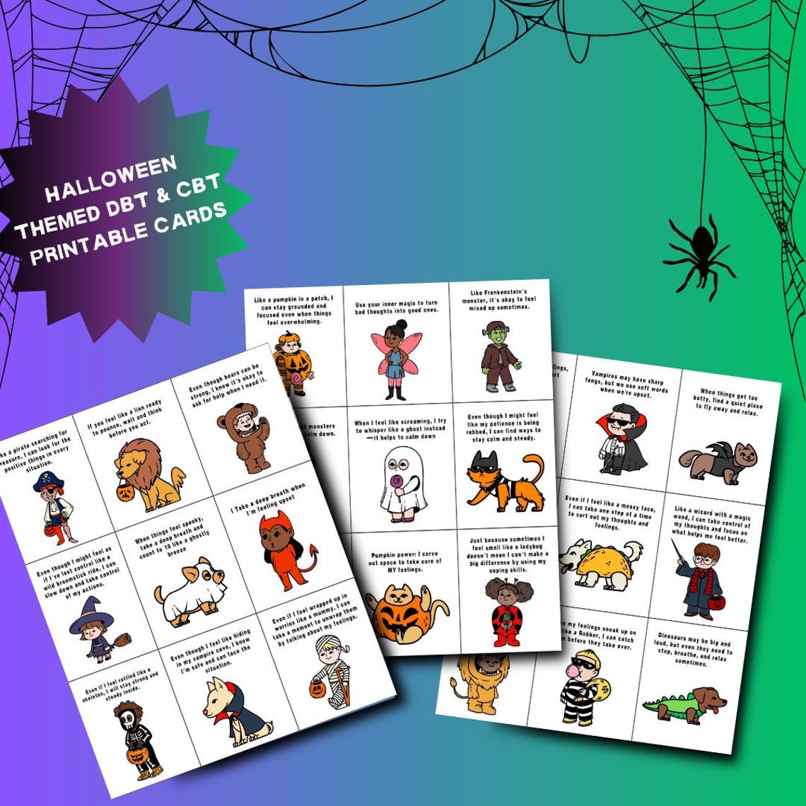 Halloween Coping Skills Flashcards: CBT & DBT Therapy, Kids Classroom ...