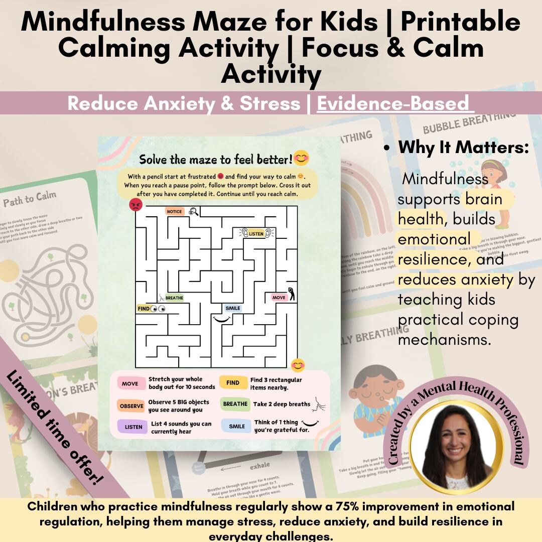Mindfulness Maze for Kids - Printable Calming Activity, Therapy Tool ...