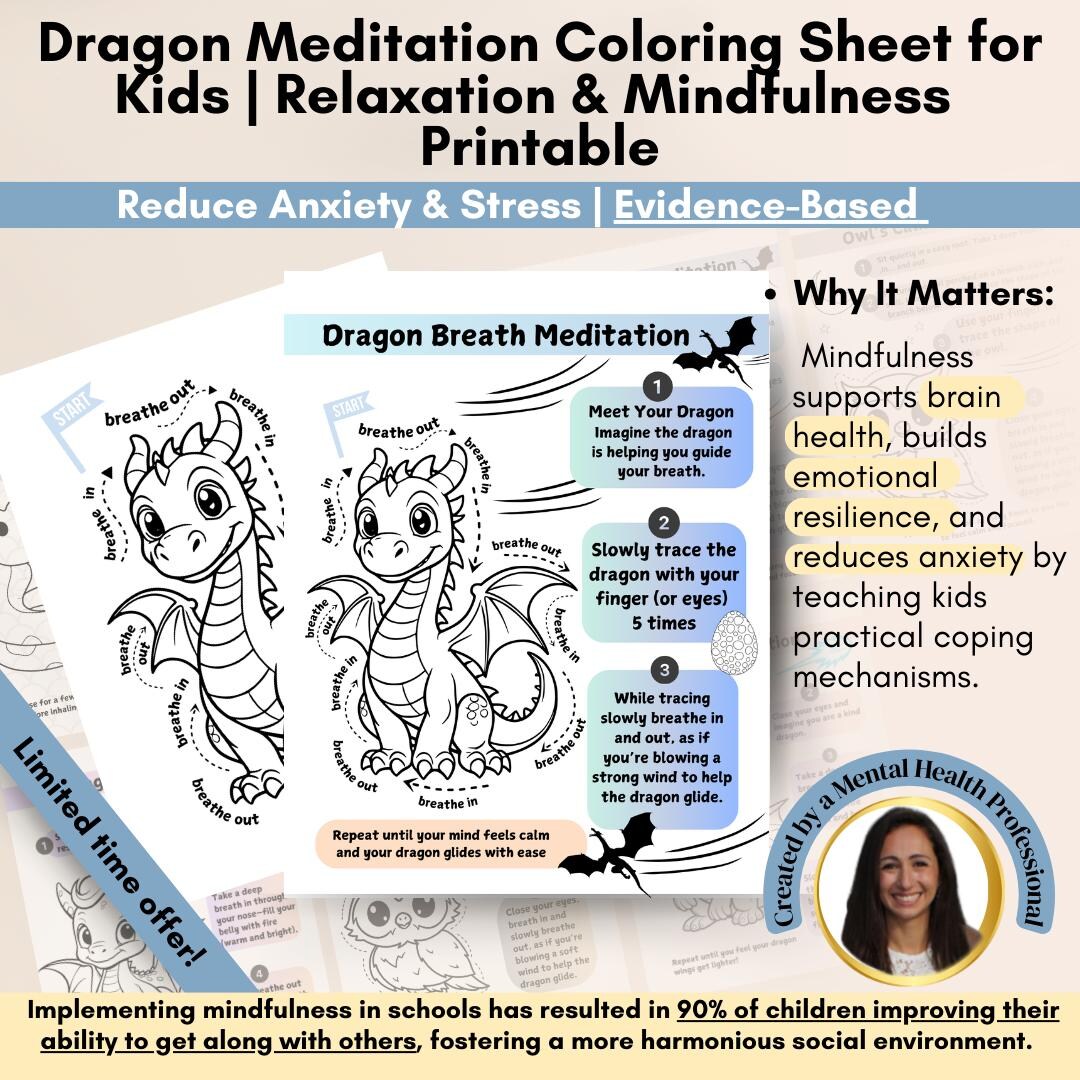 Dragon Breathing Meditation Coloring Page | Kids Anxiety Relief ...