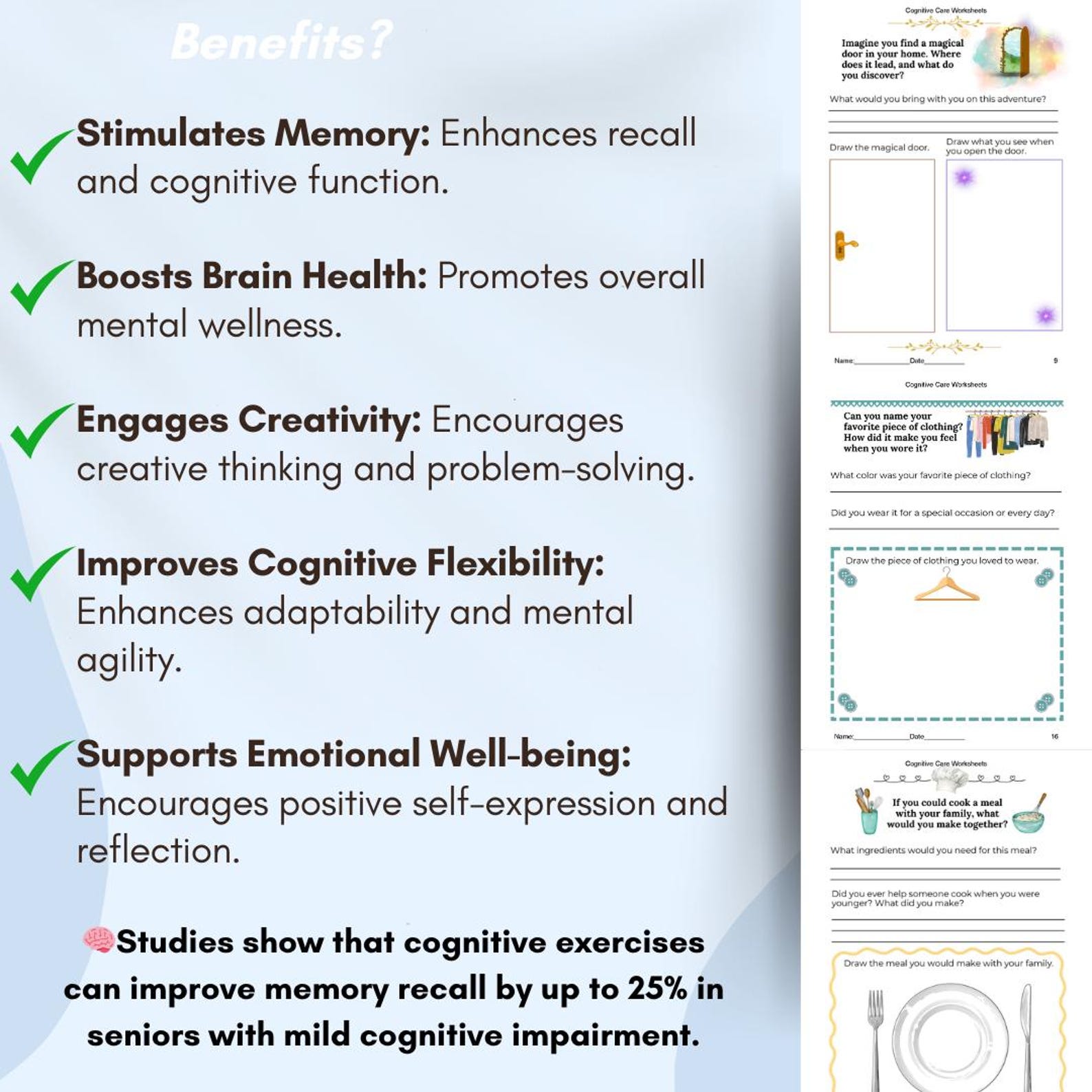 Senior Cognitive Worksheets – Brain Games, Memory Care (digital ...