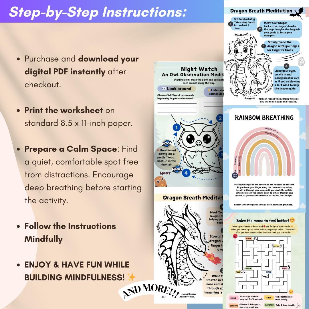 Owl Meditation Coloring Page for Kids | Anxiety Relief (digital ...