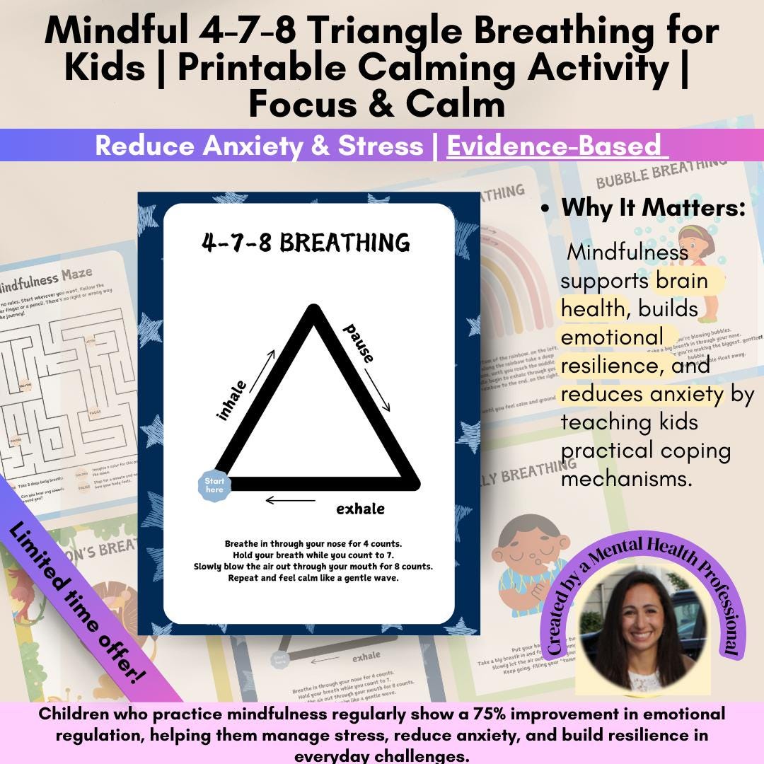 4-7-8 Triangle Breathing for Kids - Calm Down Printable, Mindful ...