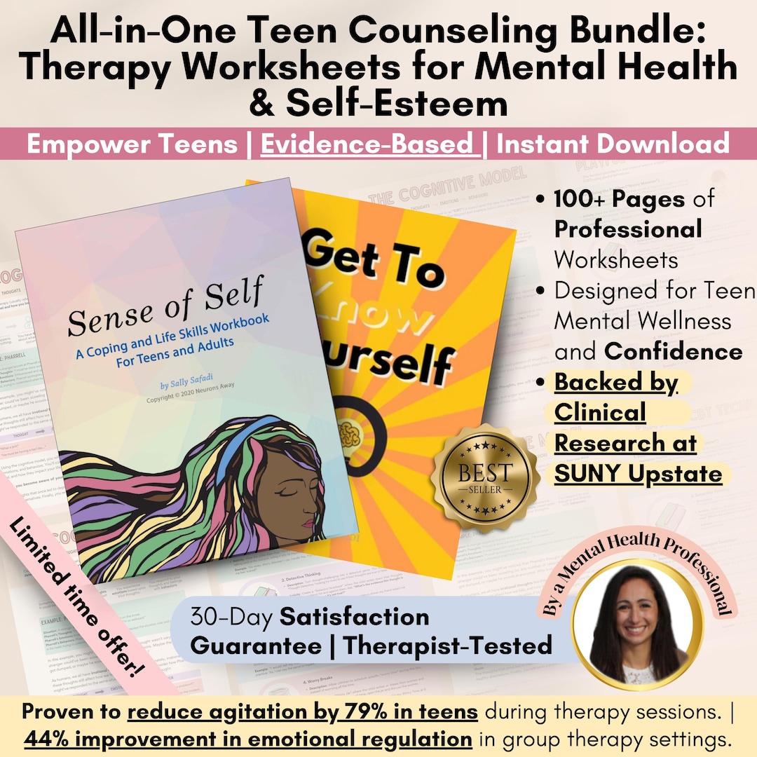 Teen Therapy Bundle - Worksheets for Anxiety, Counsel Teen Anxiety ...