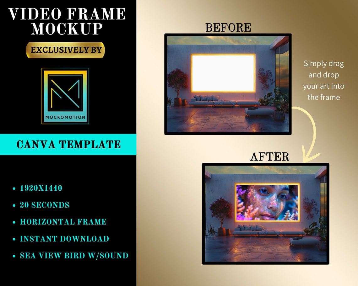 Landscape 2x3 Frame Video Mockup, for Wall Art and Photo, Living Room ...