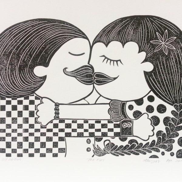 Linocut People Print - Etsy