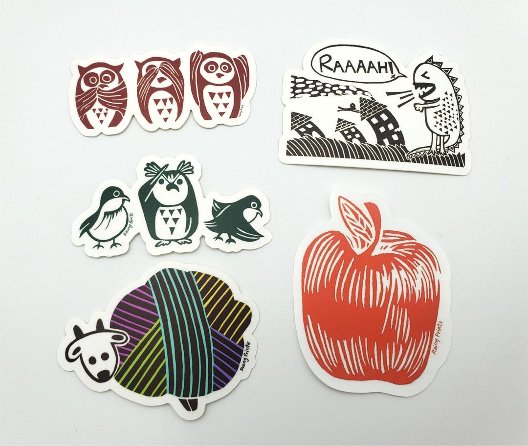 Sticker Pack - 5 Original Linocut Stickers - Etsy