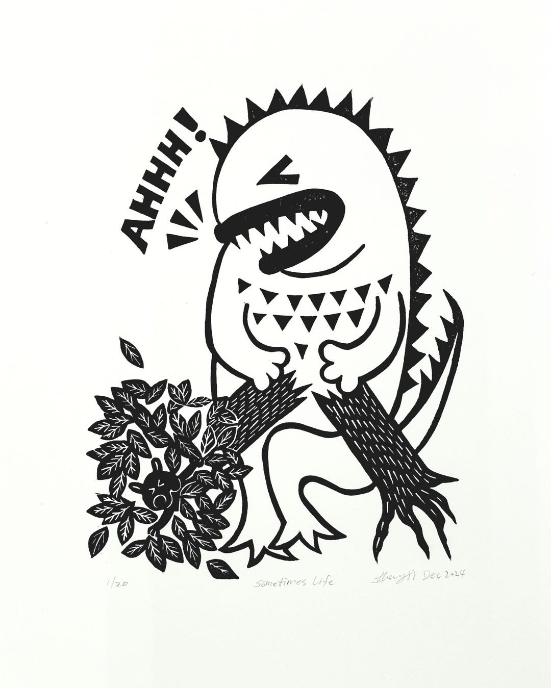 Original Hand Pulled Linocut Print Sometimes Life, Monster Series - Etsy