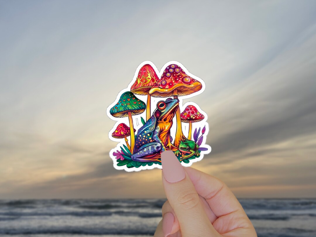 Multi-colored Mushroom & Frog Sticker, Hippie Sticker, Magic Sticker ...
