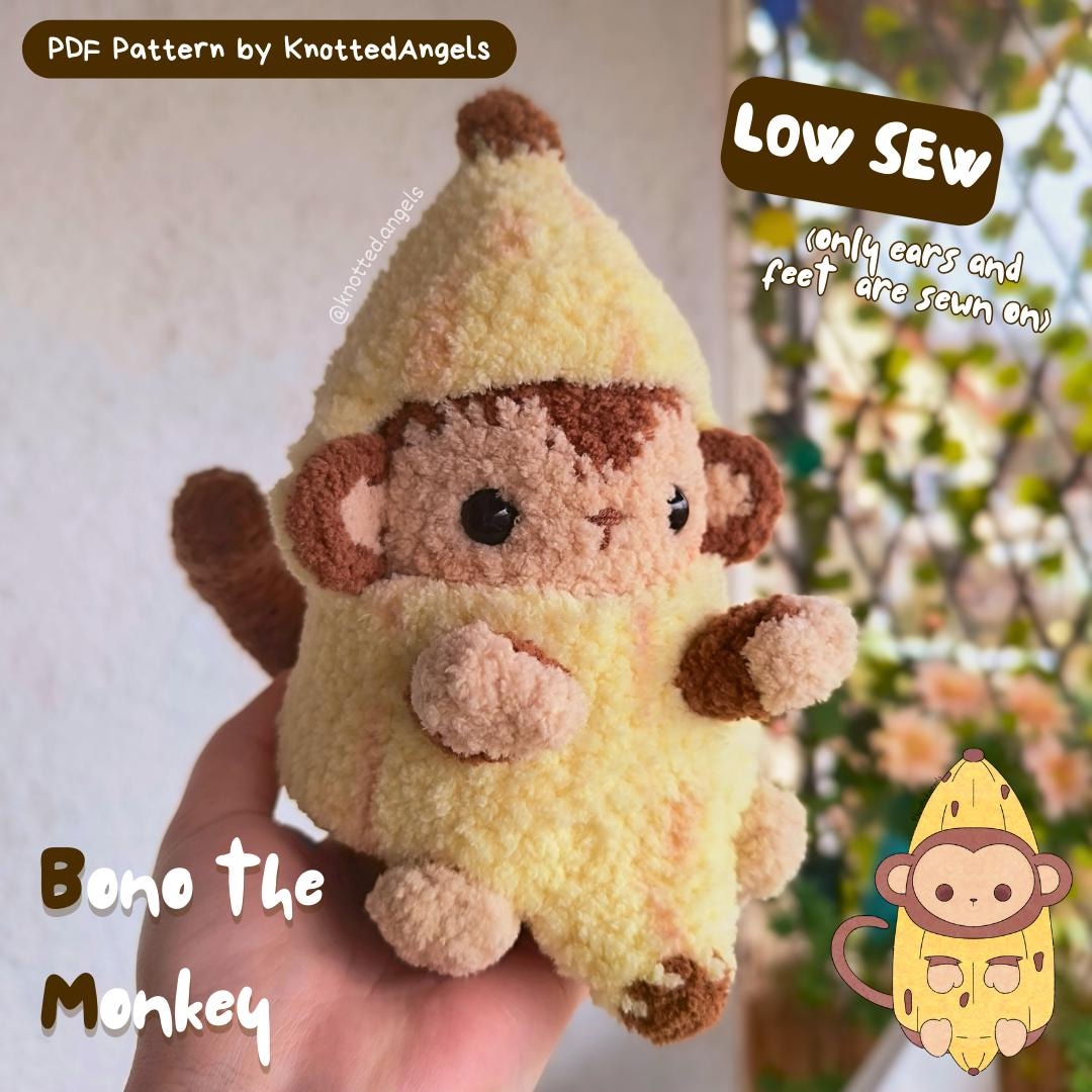 Amigurumi Pattern "bono the Monkey", Chubby Monkey in a Banana Costume ...