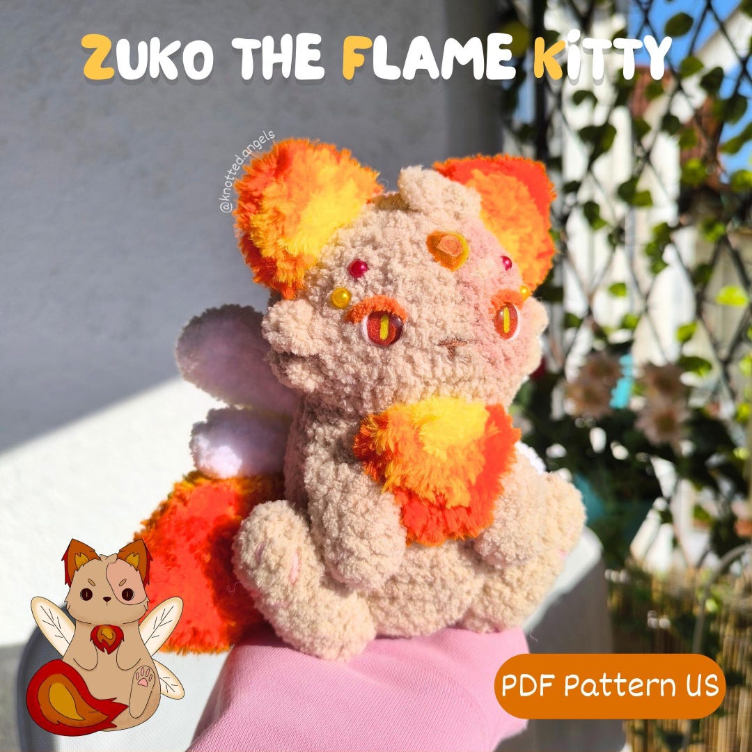 Amigurumi Pattern "zuko the Flame Kitty", a Chubby Fire Cat With Wings ...