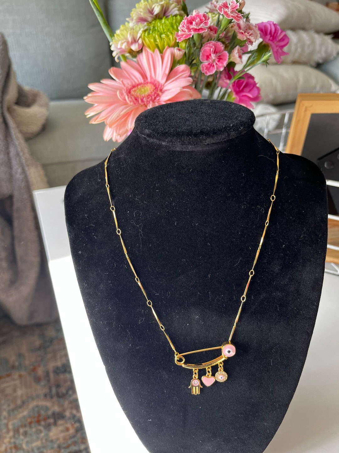 24k Gold Plated Evil Eye Paperclip Charm Neclace - Etsy