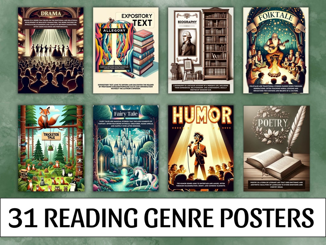31 Reading Genre Posters for Classroom and Library Decor, Genre Poster ...