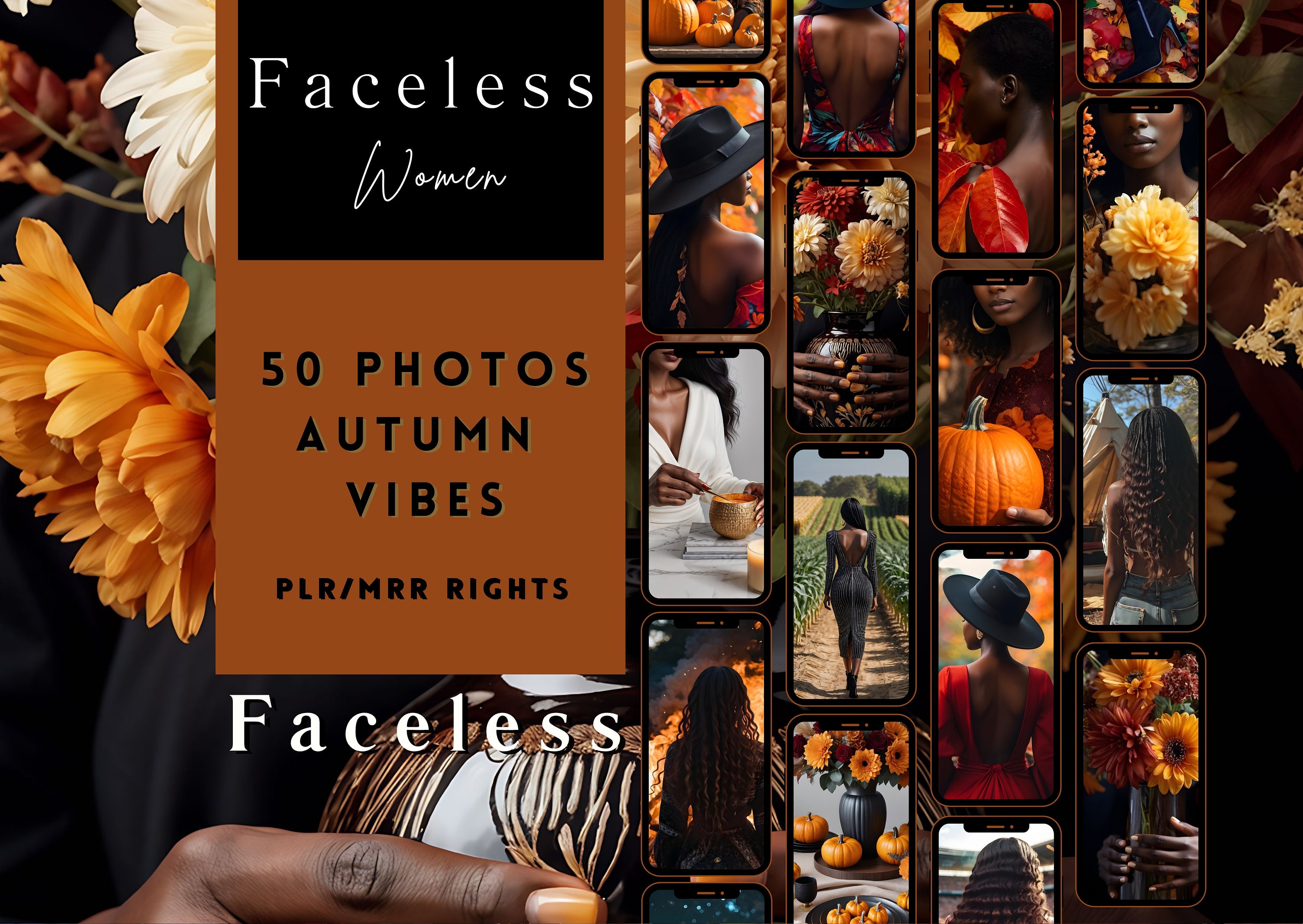 Faceless Photos Black Women 50 Melanin Fall PLR Images Faceless Reels ...