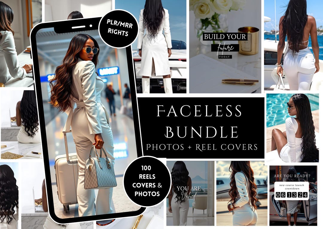 Faceless Photos Reel Covers Black Women in White 100 MRR Templates ...