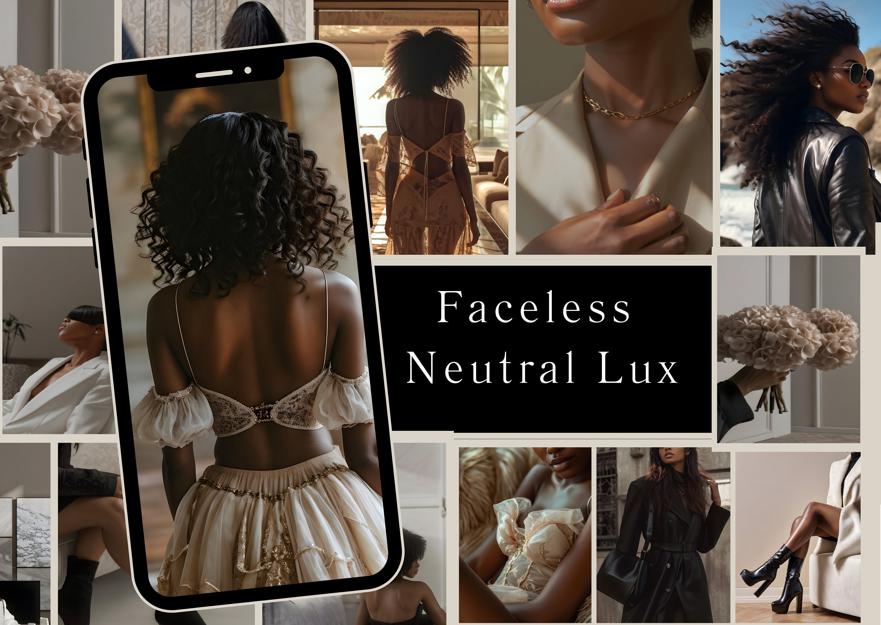 Faceless Photos Black Women 65 Melanin PLR Images Tiktok Faceless Reels Covers Luxury Neutral ...