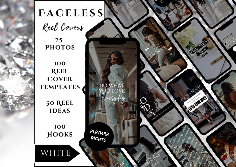 Faceless Photos Reel Covers Black Women in White 100 MRR Templates ...