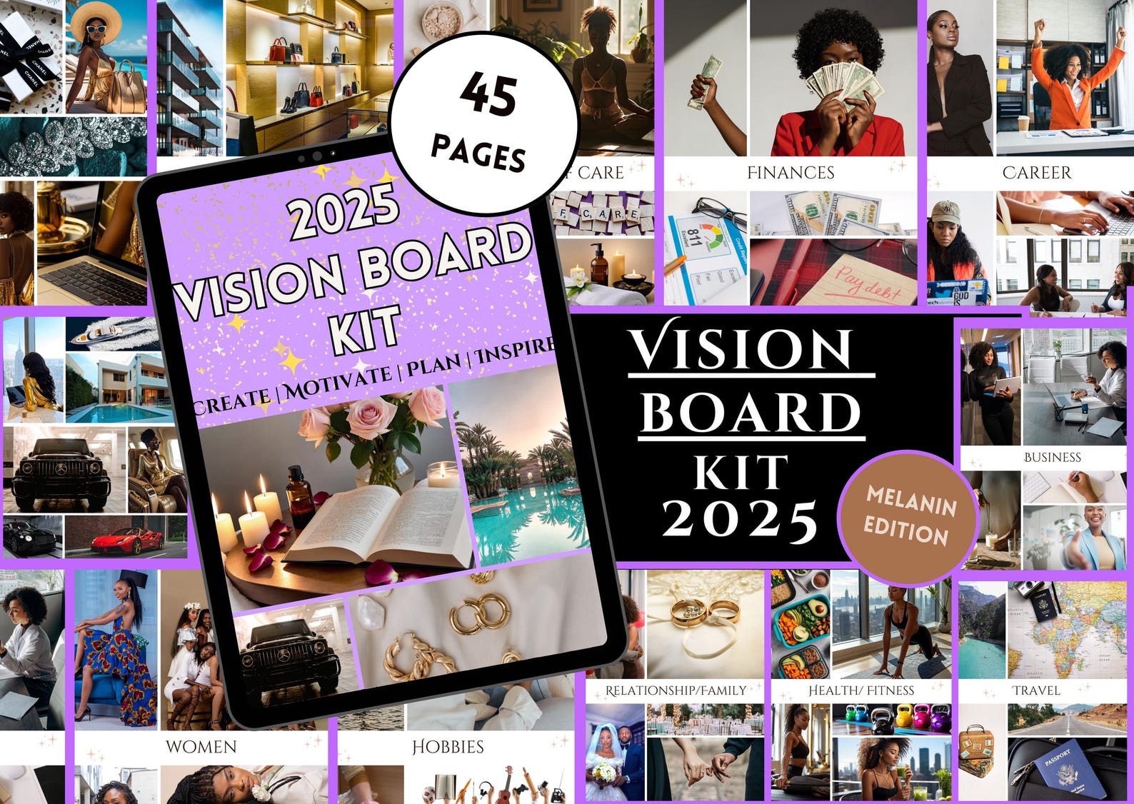 2025 Vision Board Kit | Melanin Black Women | 45 Pages of Photos and ...
