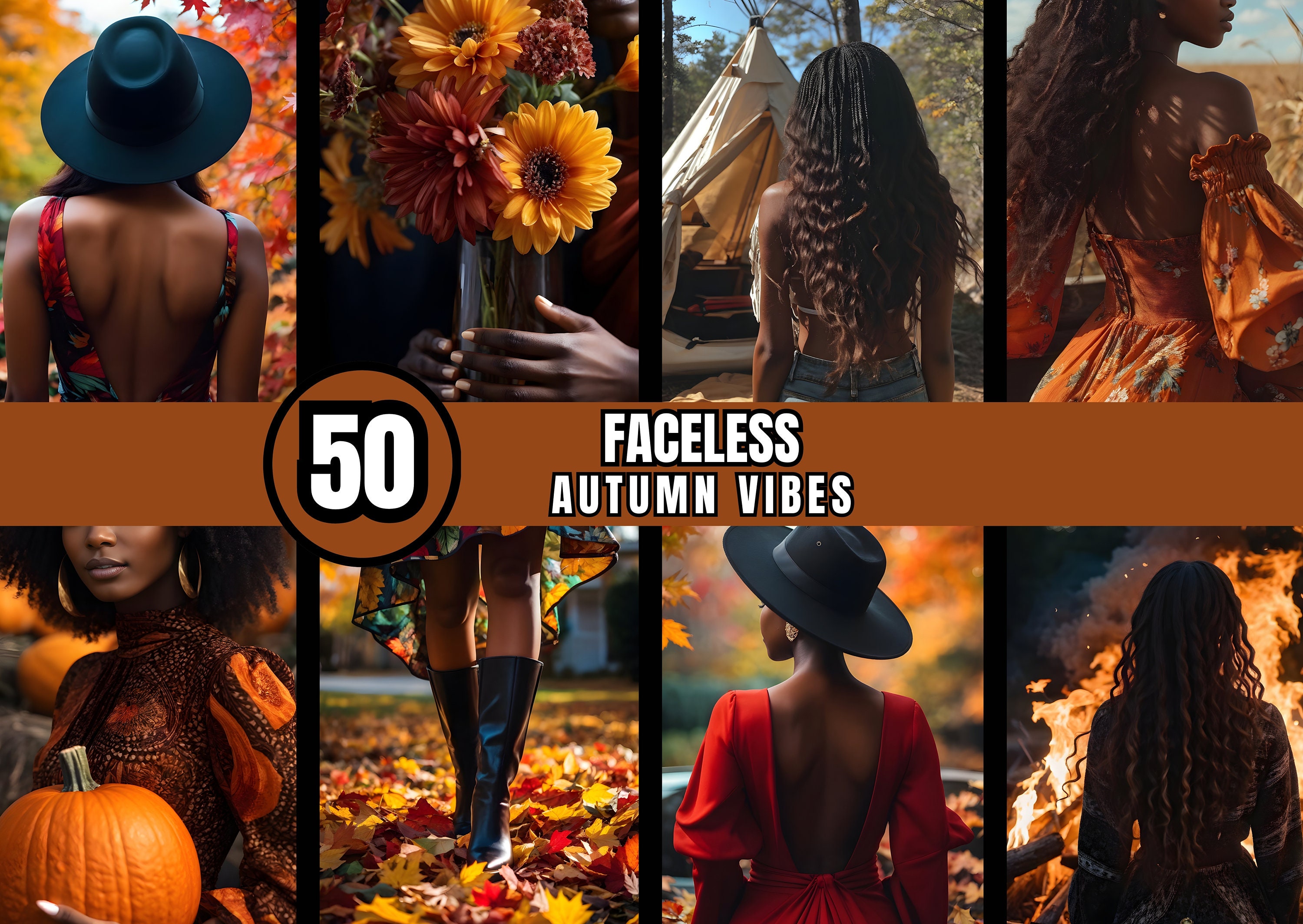 Faceless Photos Black Women 50 Melanin Fall PLR Images Faceless Reels ...