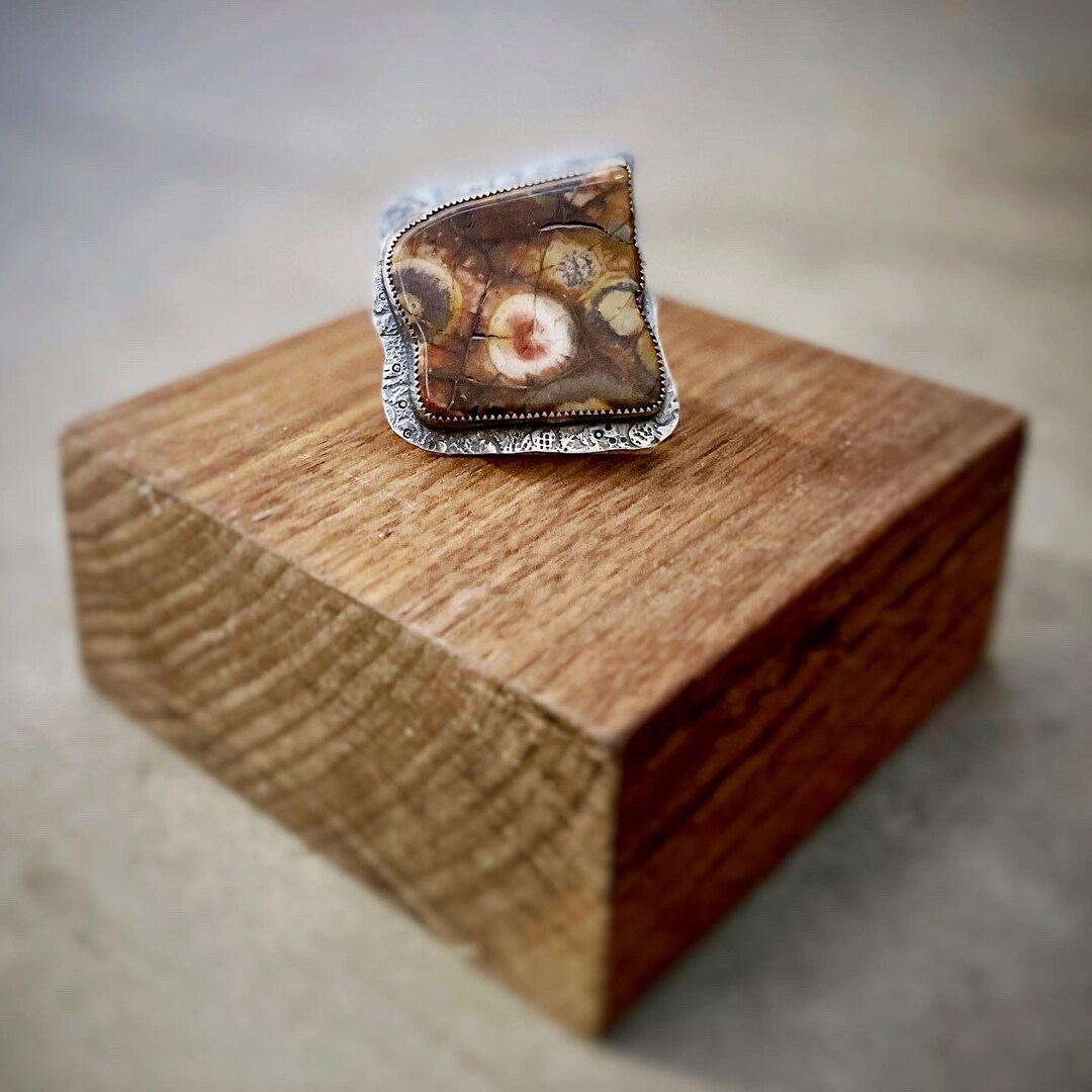 Birds Eye Rhyolite slab Cab Sterling Silver Ring US 8.5 - Etsy