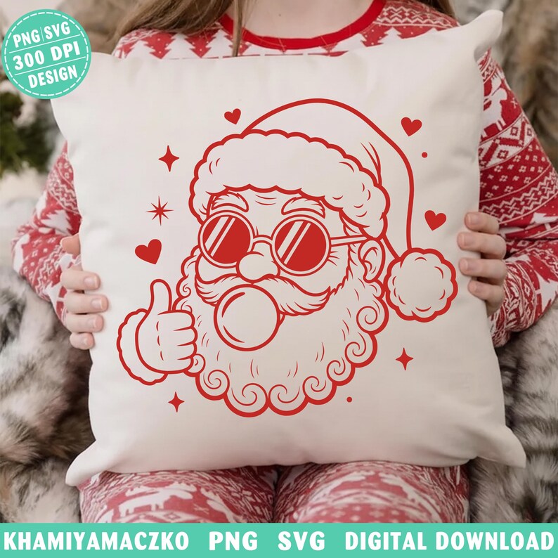 Santa Bubble Gum Svg Png, Cute Retro Santa Claus, Santa Blowing Bubble ...