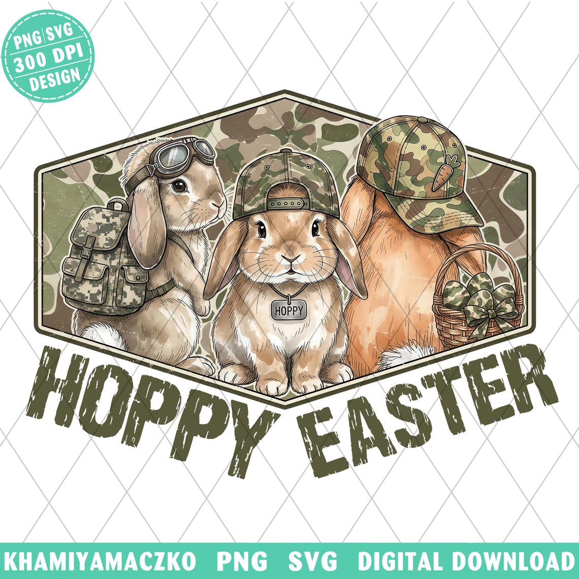 Camo Bunny Hoppy Easter PNG Sublimation Design, Military Tactical ...