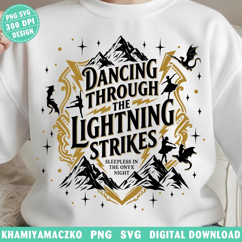 Dancing Through Lightning Strikes PNG, Dragon Fantasy Shirt Design ...