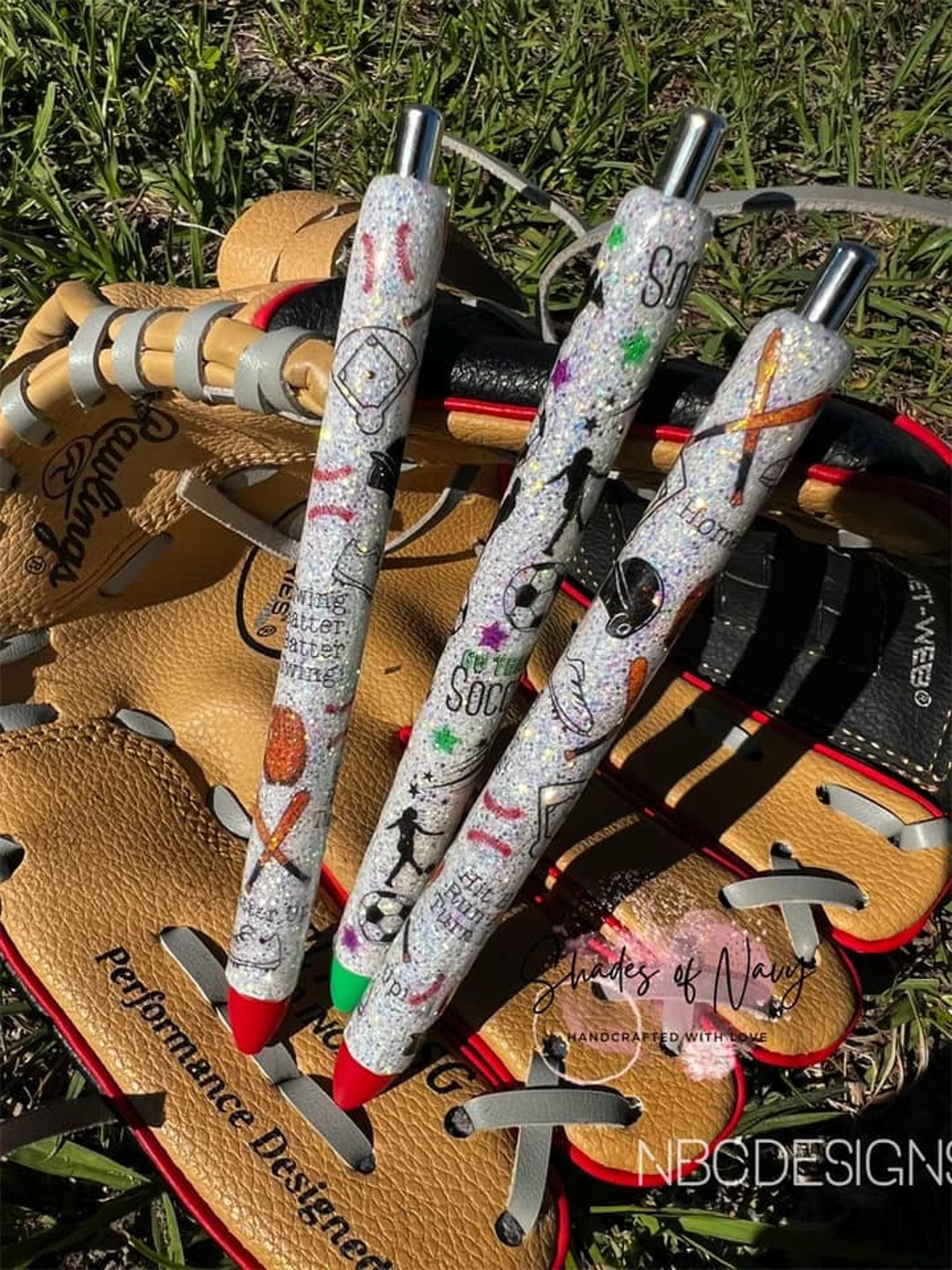 Baseball Glitter Retractable Gel Pen - Etsy