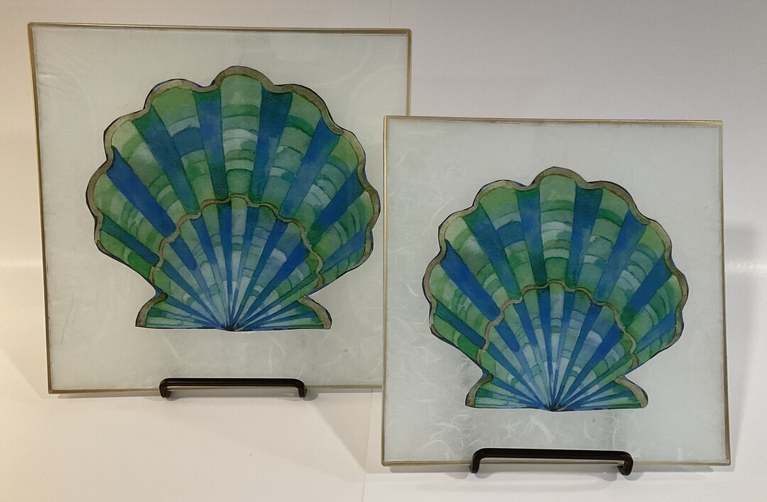 Blue & Green Scallop Shell Decoupaged Plate - Etsy