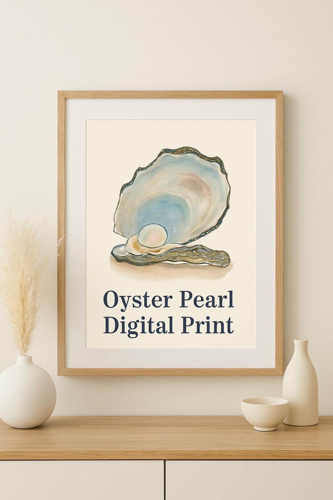 Pearl and Oyster Shell Print | Coastal Watercolor Art | Nautical Beach ...
