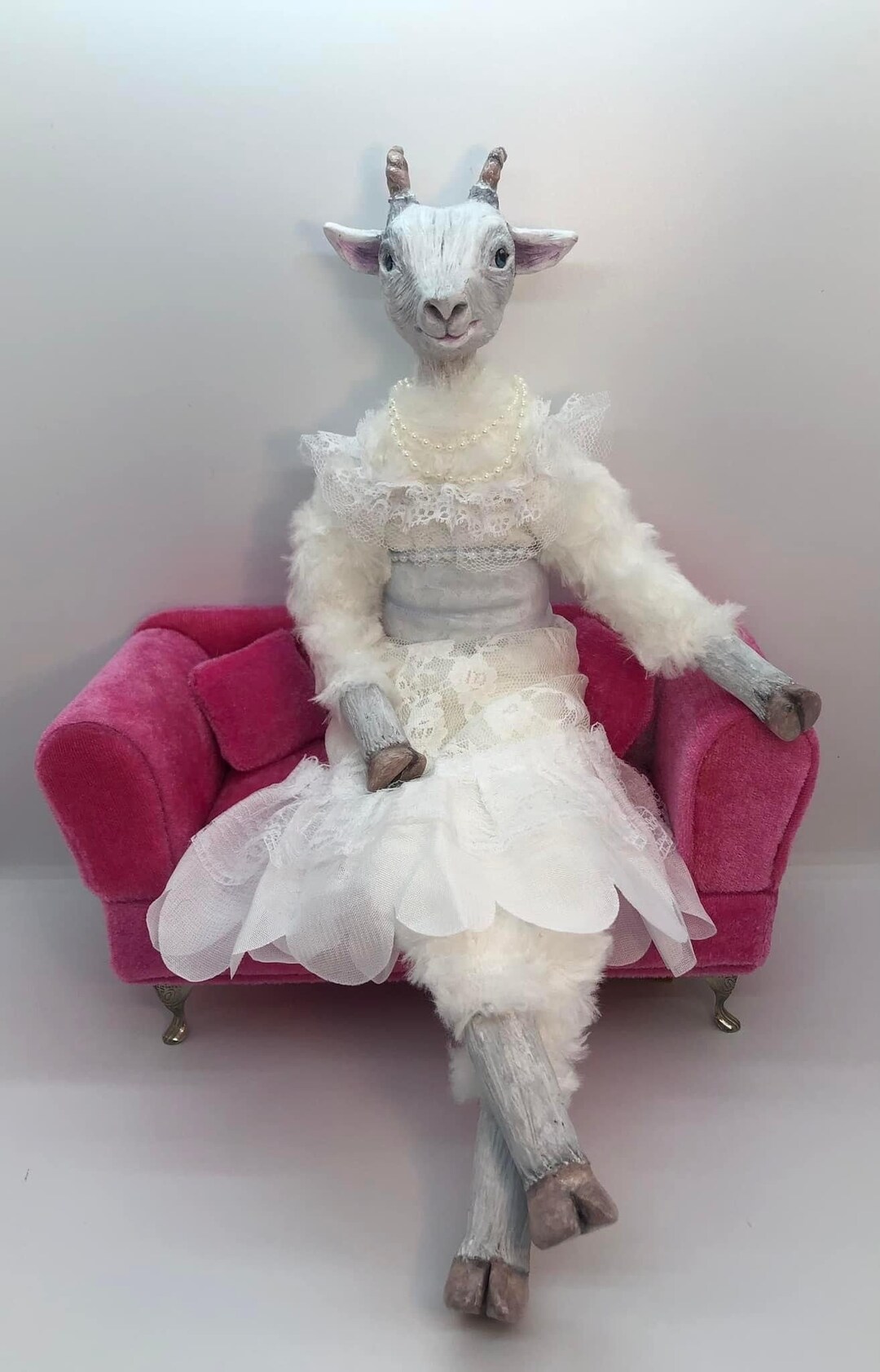 ESTHER, All White Goat Ooak Art Doll Fluffy Lace Dress Soft Home ...