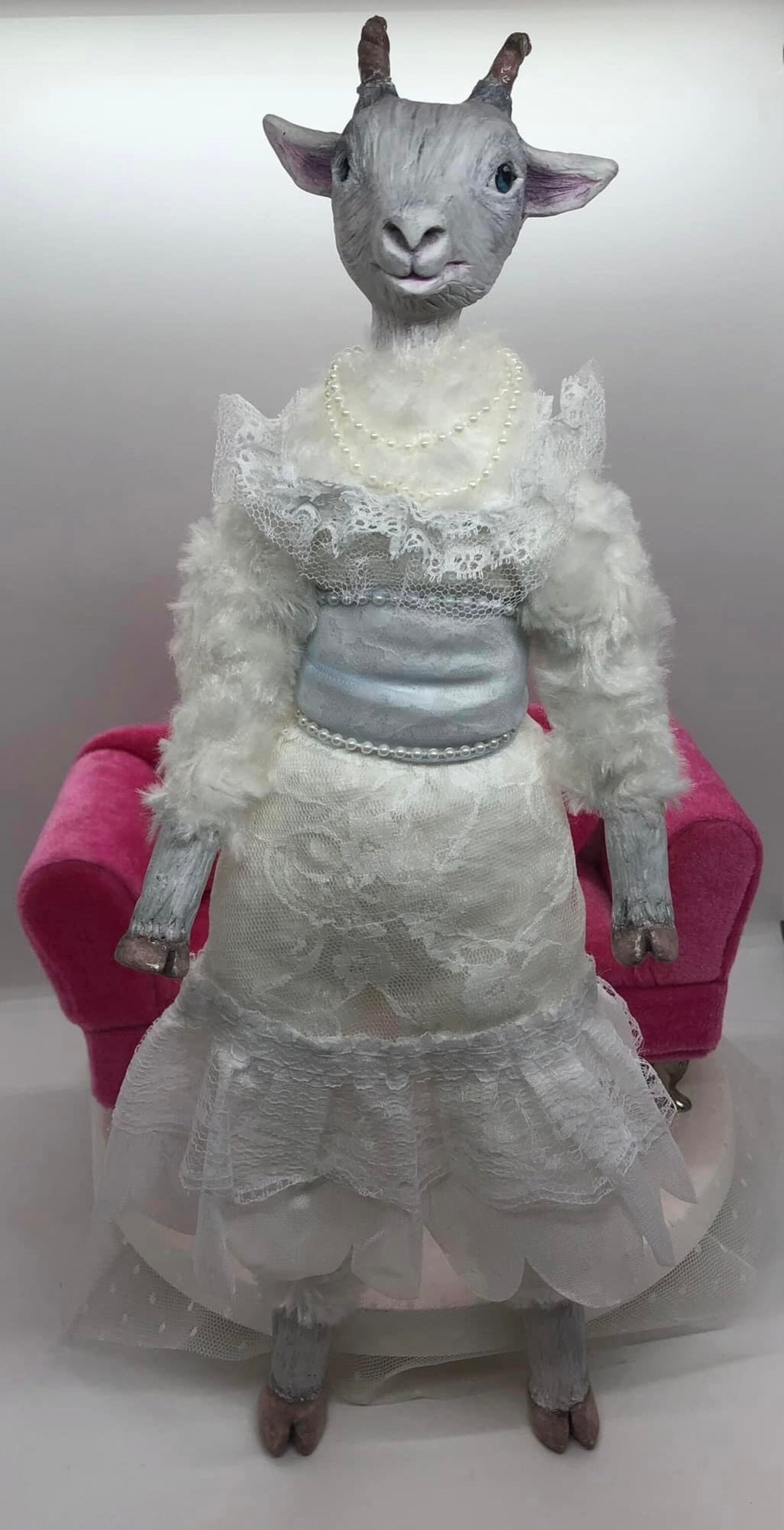 ESTHER, All White Goat Ooak Art Doll Fluffy Lace Dress Soft Home ...