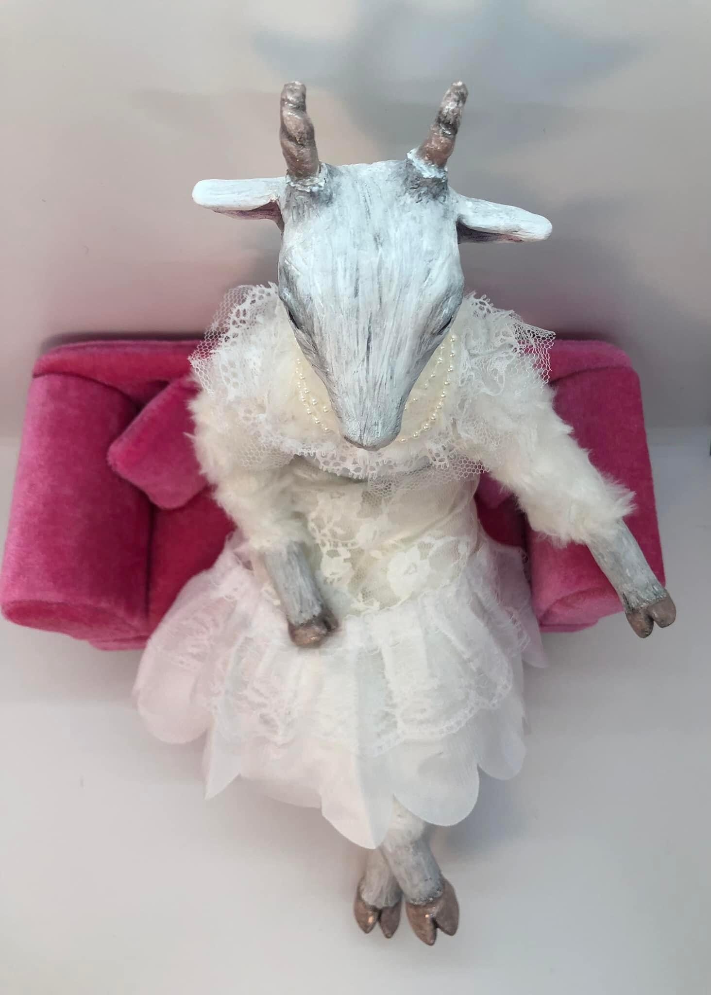 ESTHER, All White Goat Ooak Art Doll Fluffy Lace Dress Soft Home ...