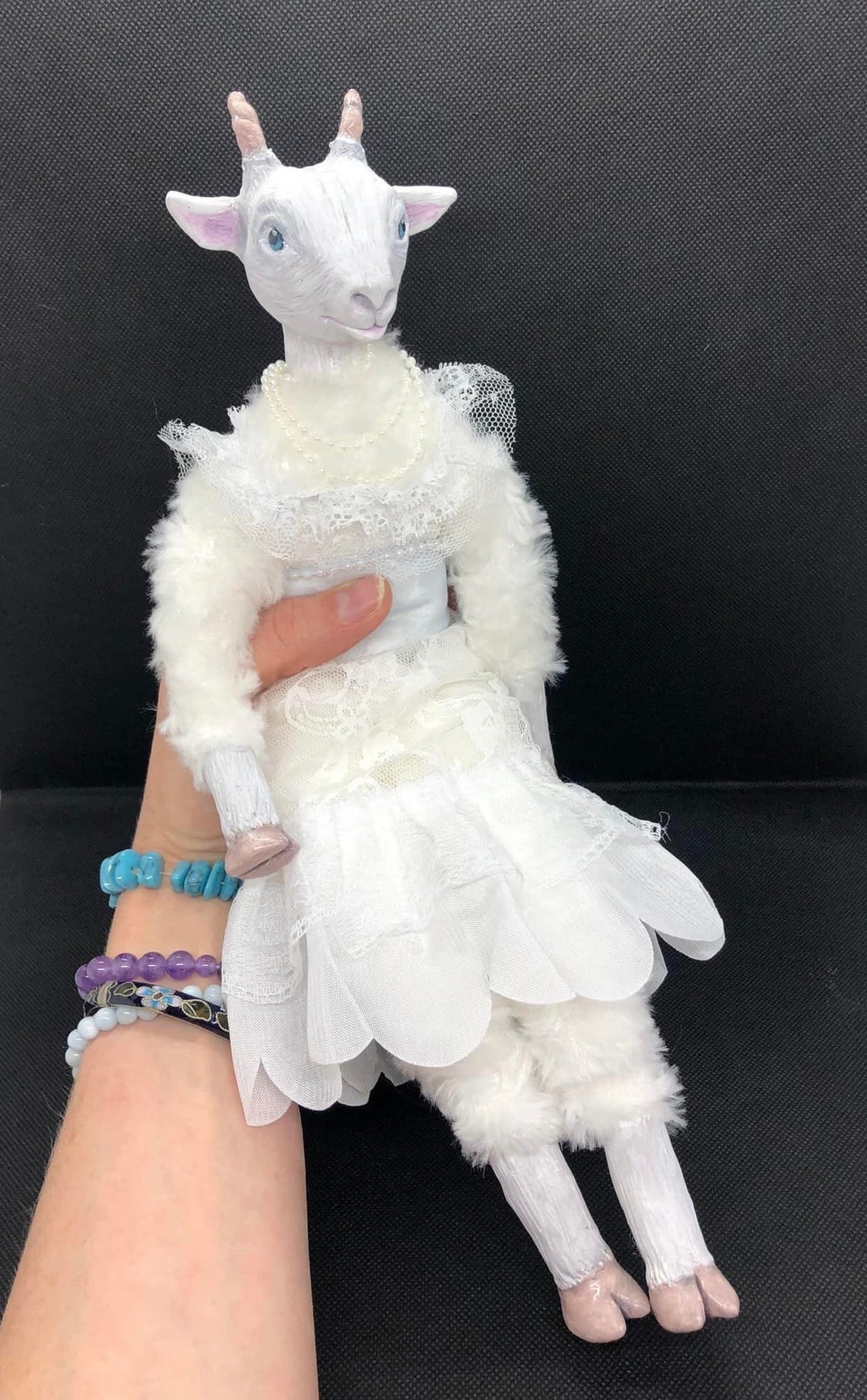 ESTHER, All White Goat Ooak Art Doll Fluffy Lace Dress Soft Home ...