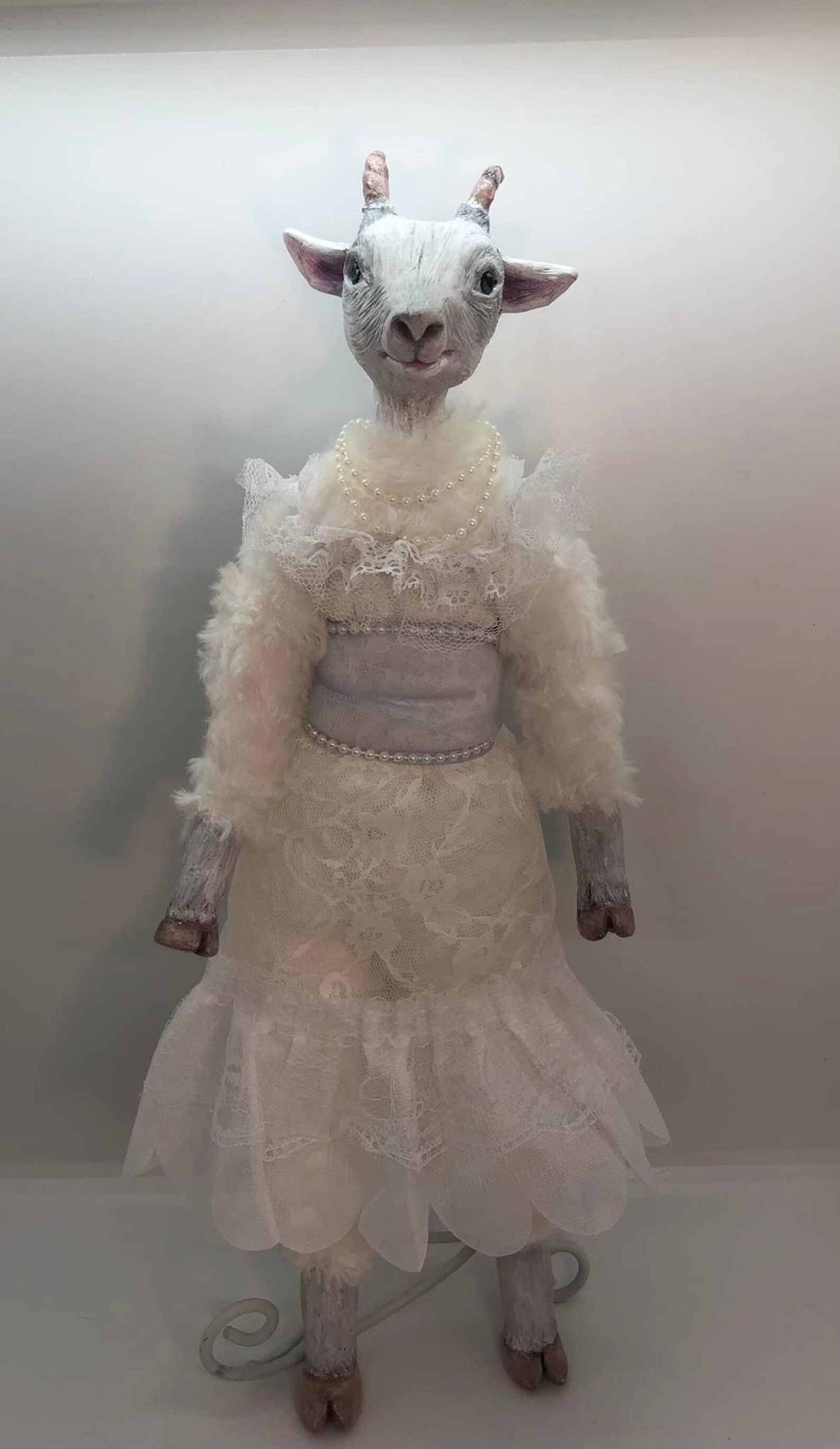 ESTHER, All White Goat Ooak Art Doll Fluffy Lace Dress Soft Home ...