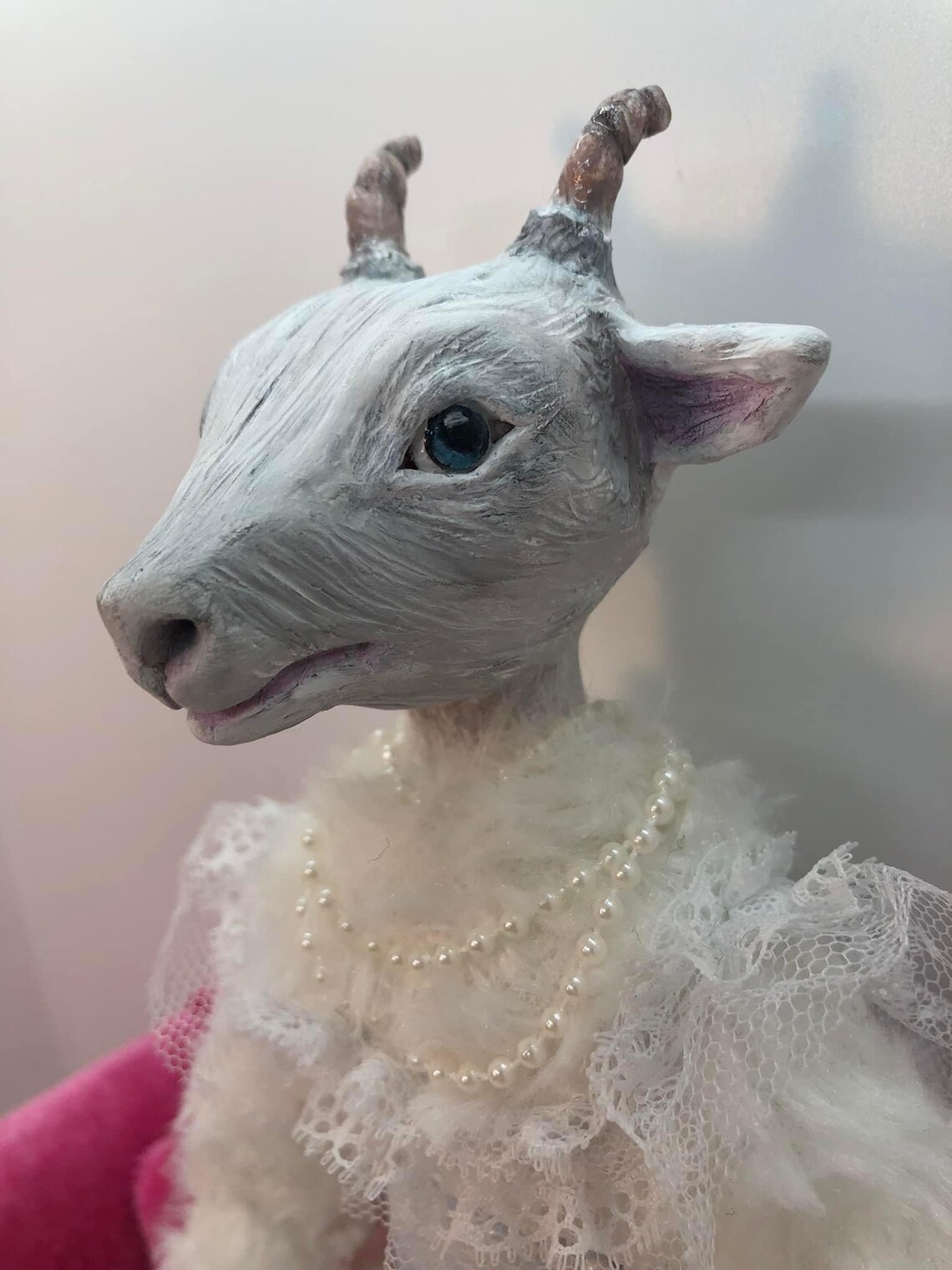 ESTHER, All White Goat Ooak Art Doll Fluffy Lace Dress Soft Home ...