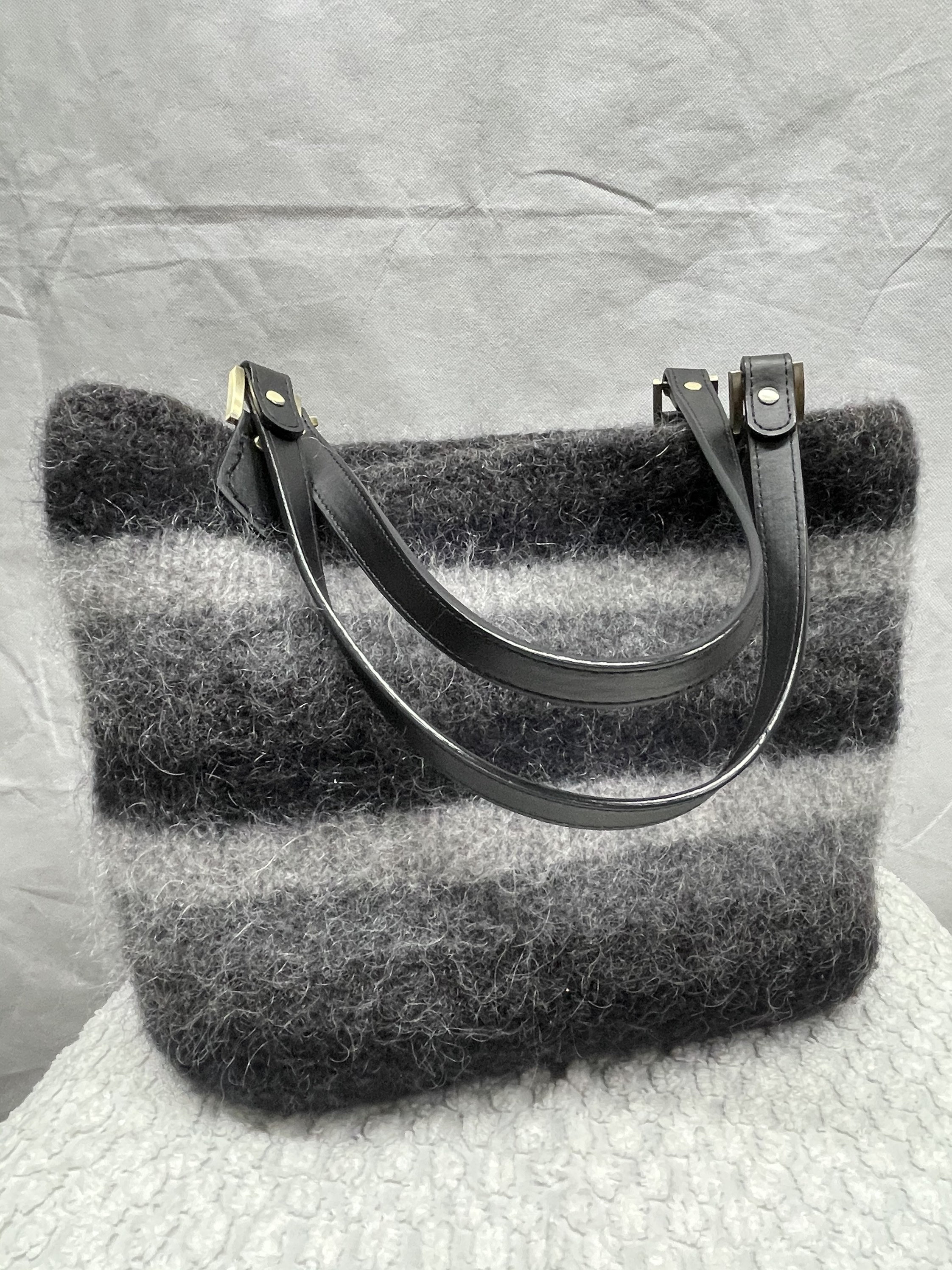 Felted Handbag, Hand Knit Handbag, Felted Handbag, Black Grays Striped ...