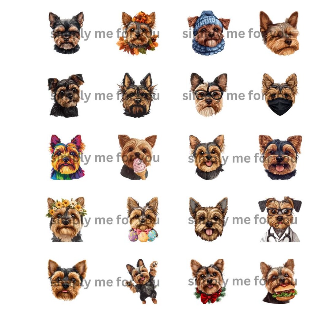 Bundle of 20 Yorkshire Terrier Emoji Clipart Commercial & Private Use ...