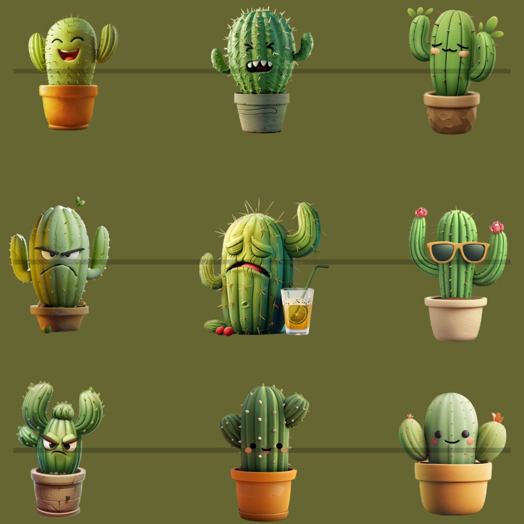 Bundle of 20 Cactus Emoji Clipart Commercial & Private Use. Instant ...