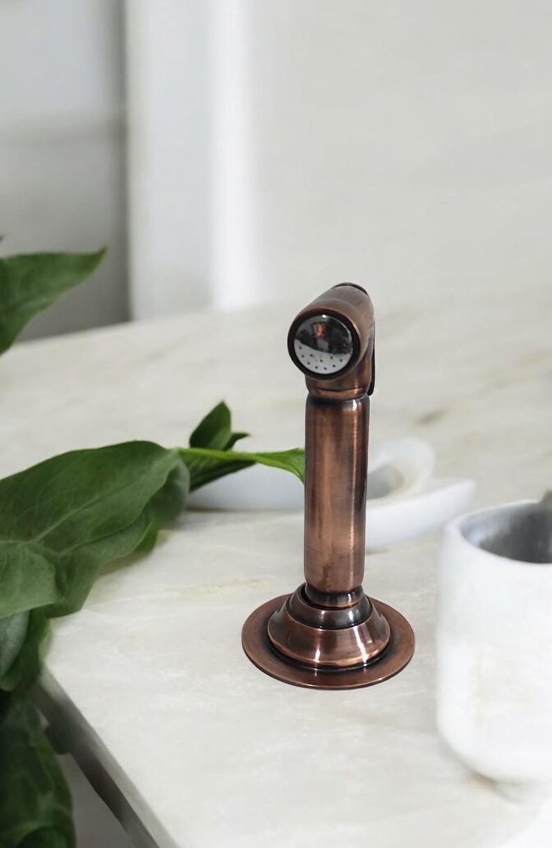 Copper Bridge Faucet Kitchen With Linear Legs, Copper Tap With Sprayer ...