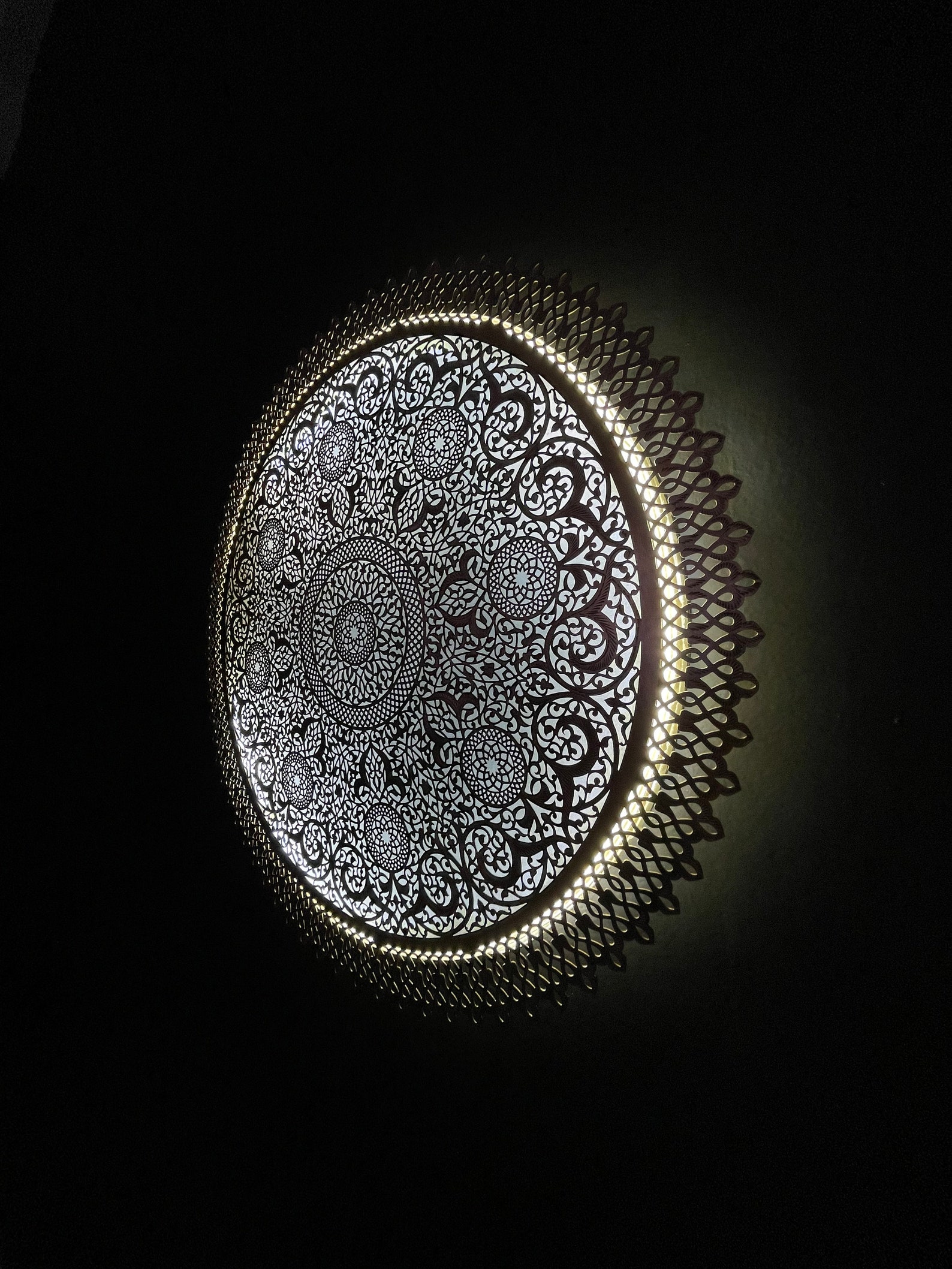 Unique Moroccan Brass Wall Light, Circle-shaped Lamp in Bronze, Silver ...