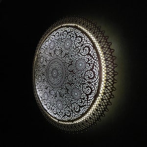 Unique Moroccan Brass Wall Light, Circle-shaped Lamp in Bronze, Silver ...