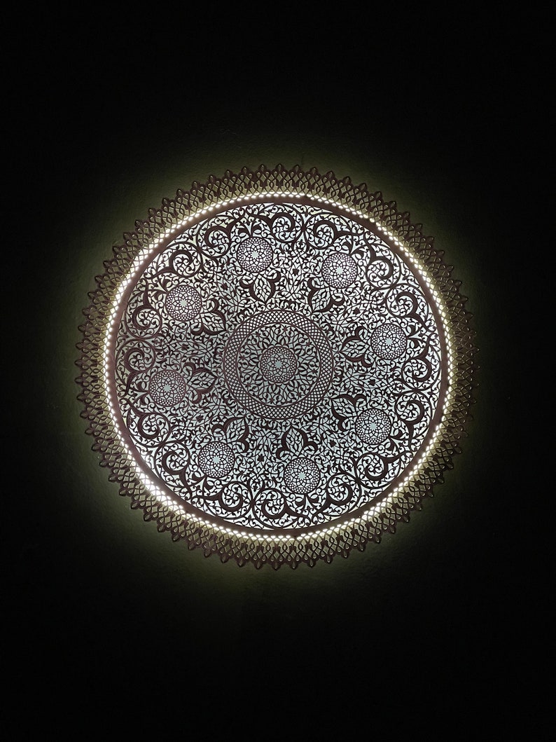 Unique Moroccan Brass Wall Light, Circle-shaped Lamp in Bronze, Silver ...