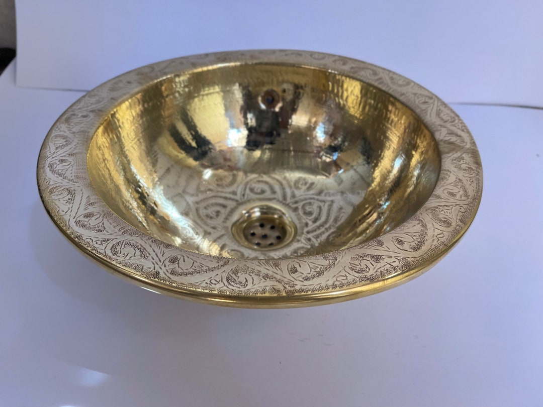 Modern Custom Made Brushed Brass Bathroom Sink Handcrafted Engraved ...