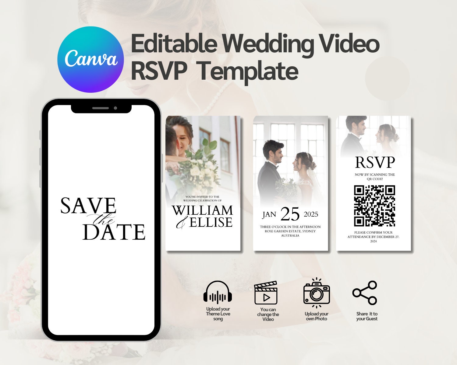 Editable Wedding Video Save the Date Template Animated Wedding ...