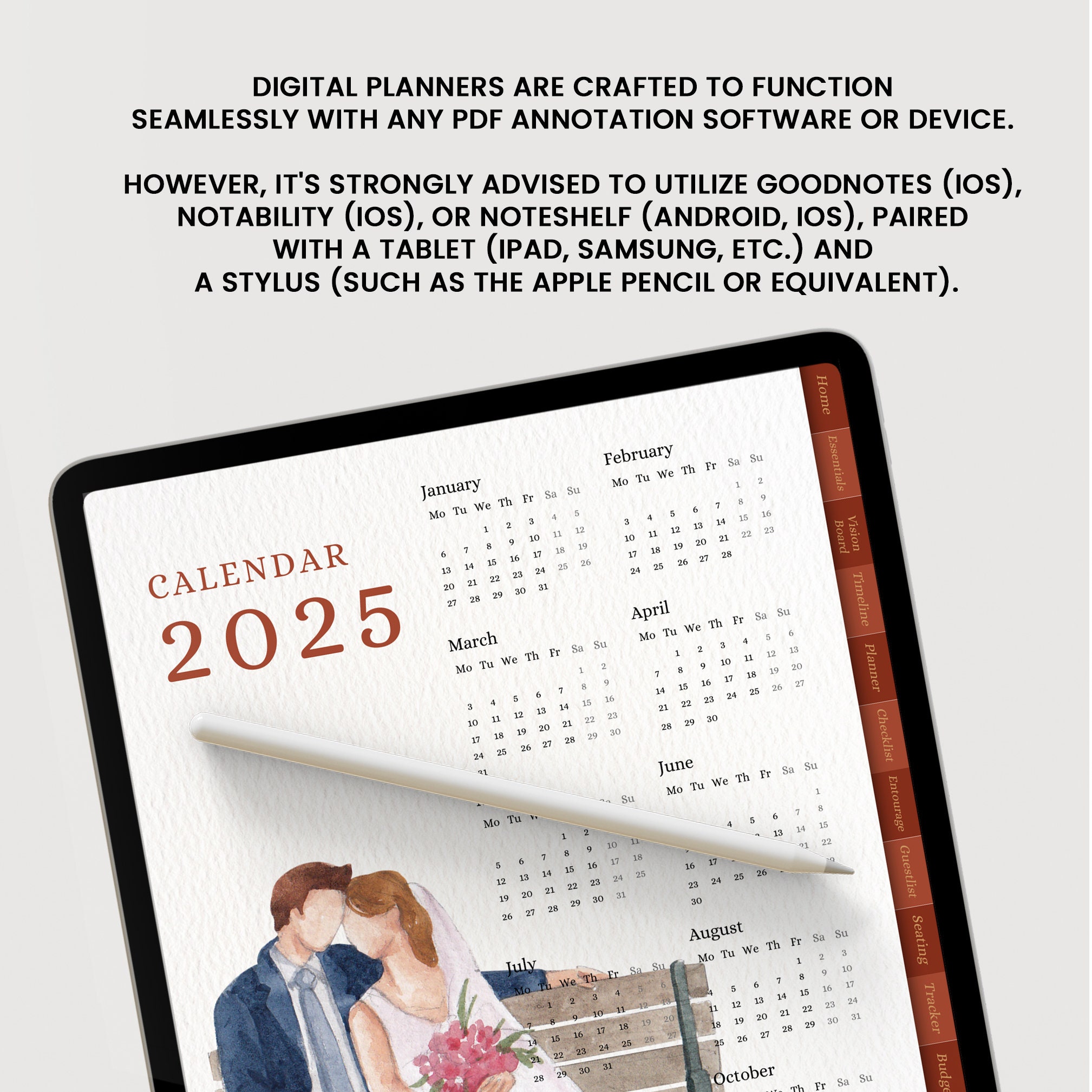 Digital Wedding Planner Tablet Digital Hyperlinked Wedding Budget ...