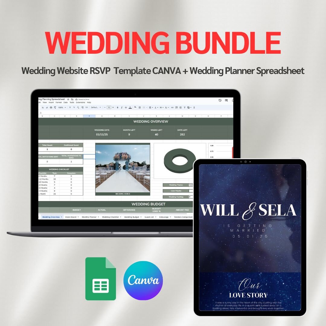 Wedding Bundle Wedding Budget Spreadsheet Canva Wedding Website ...