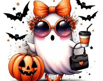 Funny Ghost Svg, Cute Ghost Drinking, Drink Fall Halloween Graphic ...