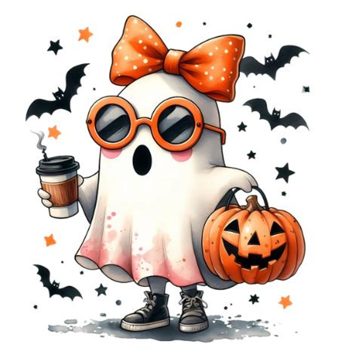 Funny Ghost Svg, Cute Ghost Drinking, Drink Fall Halloween Graphic ...