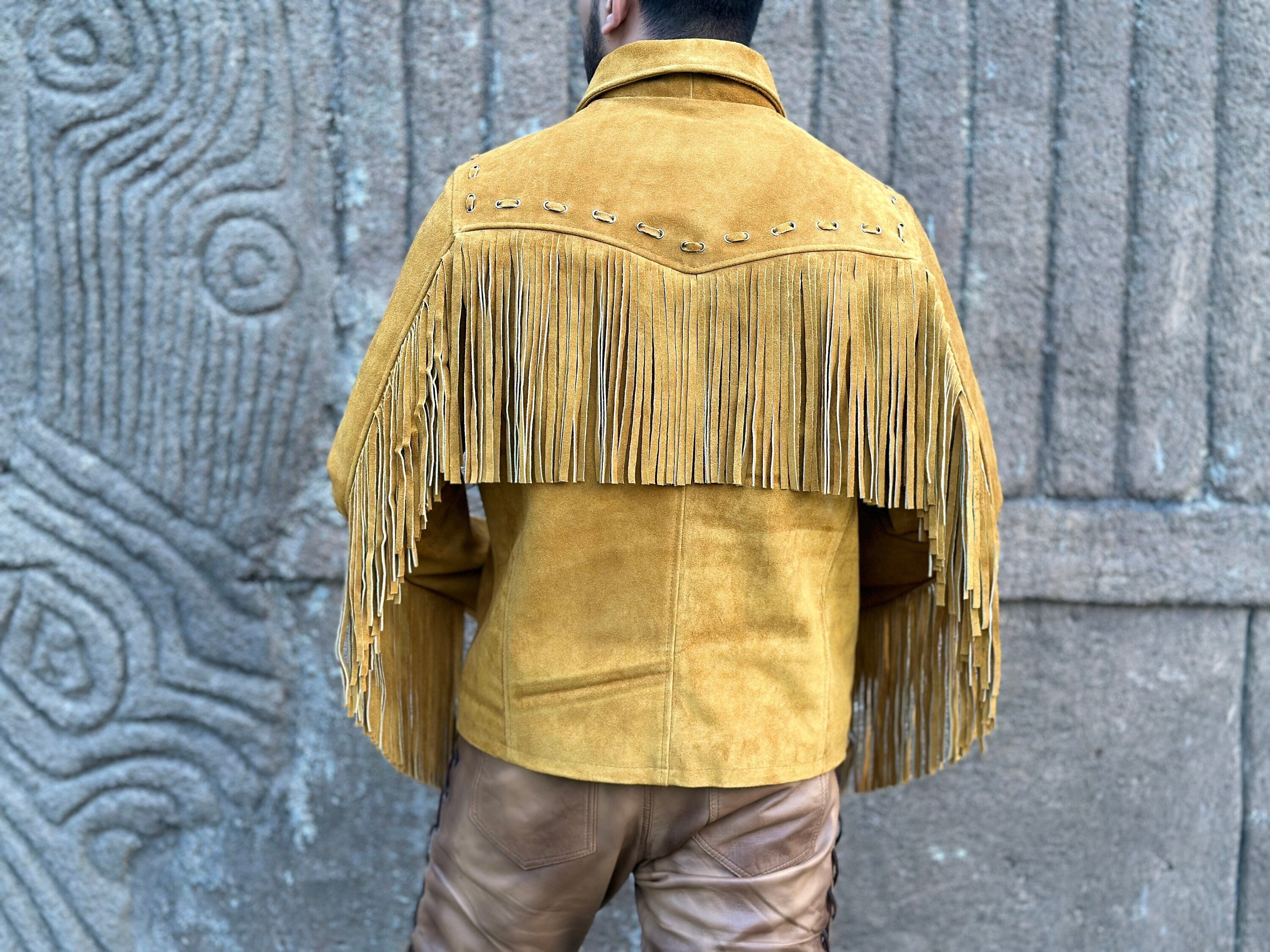 Western Style Suede Leather Fringe Jacket, Cowboy Suede Leather Fringe ...
